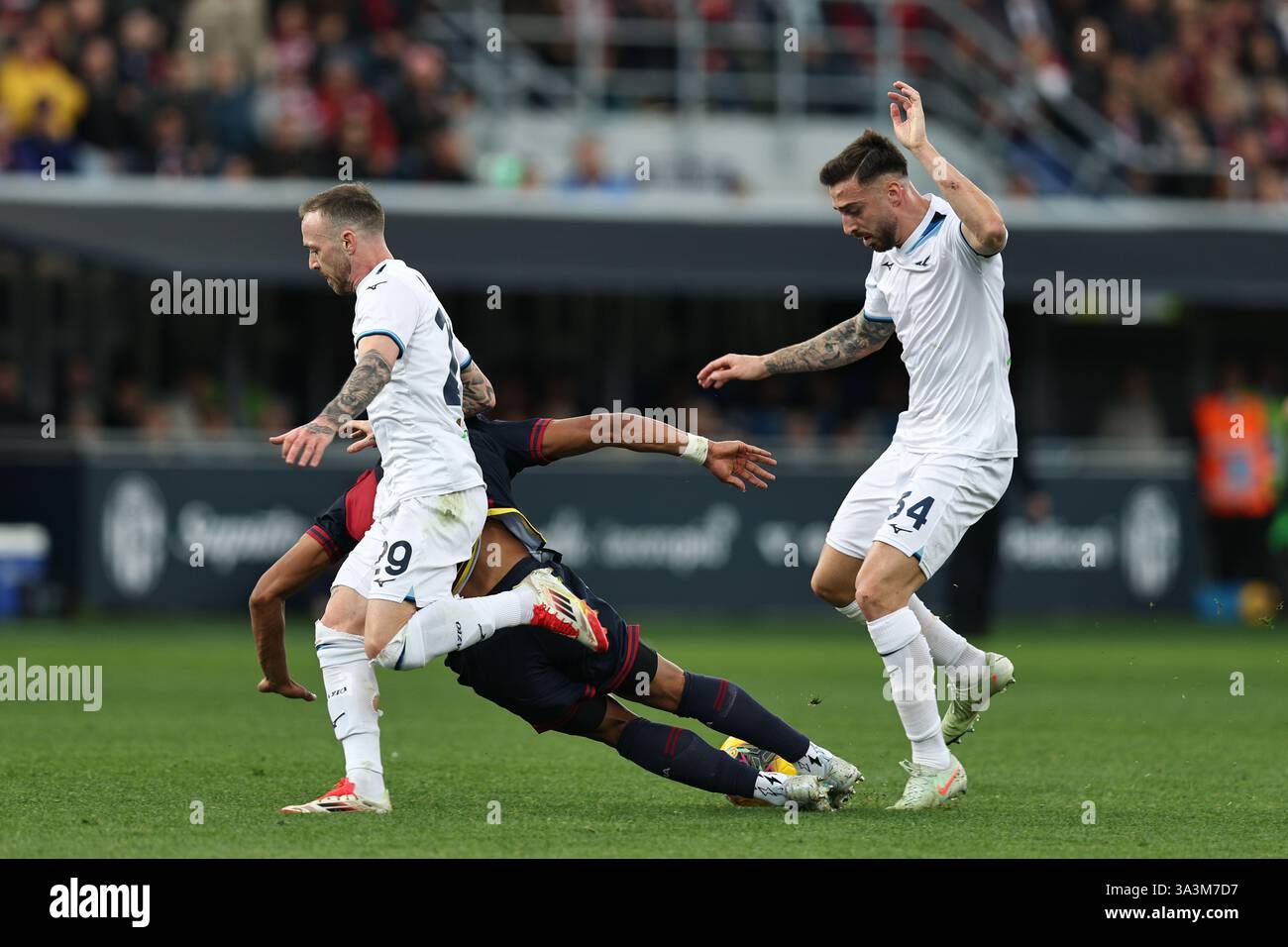 Bologna, Italy. 16th Mar, 2025. Manuel Lazzari (Lazio)Dan Ndoye (Bologna) Mario Gila (Lazio ...