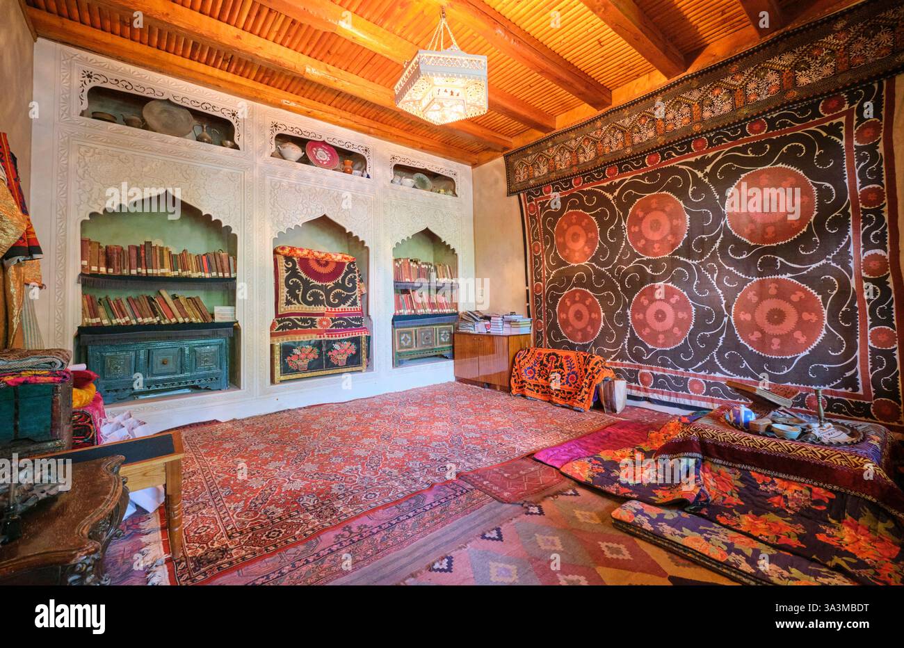 richly appointed receiving room with carpets and books. At the famous ...