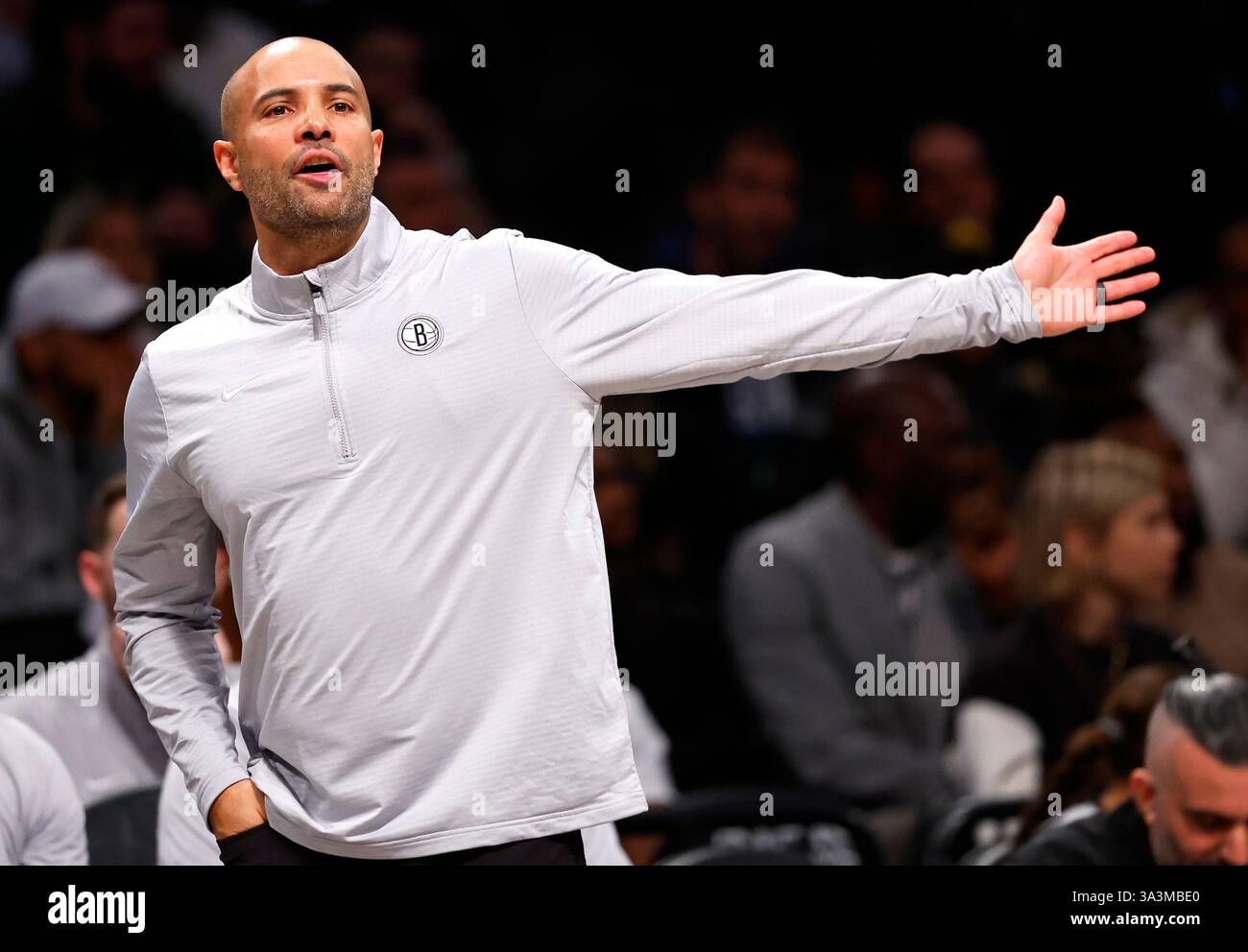 Brooklyn Nets head coach Jordi Fernandez coaches against the Atlanta ...