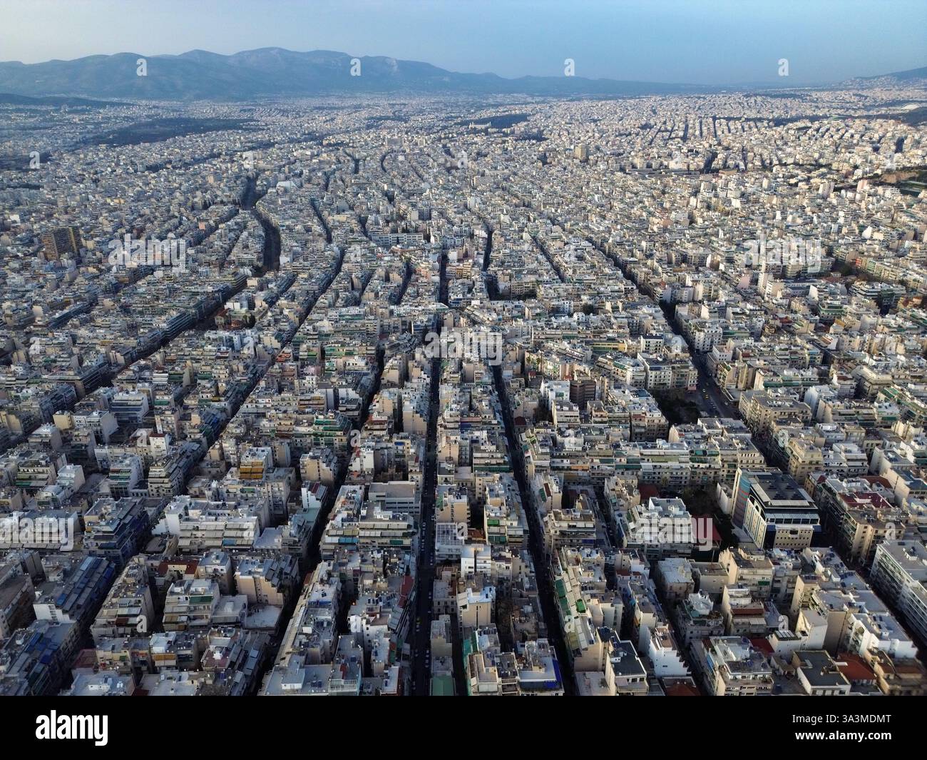 An aerial view of Athens, Greece with thousands of apartment buildings ...