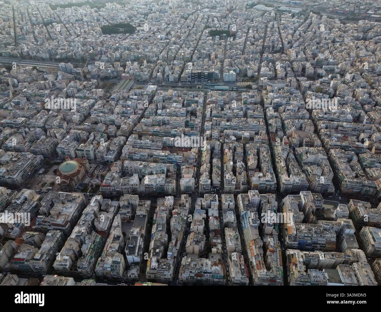 An aerial view of Athens, Greece with thousands of apartment buildings ...