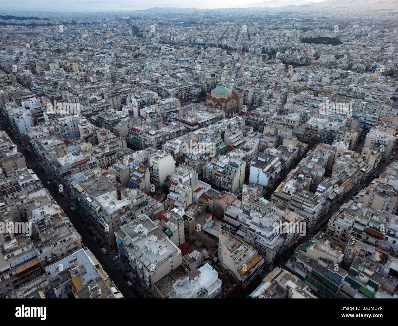 An aerial view of Athens, Greece with thousands of apartment buildings ...