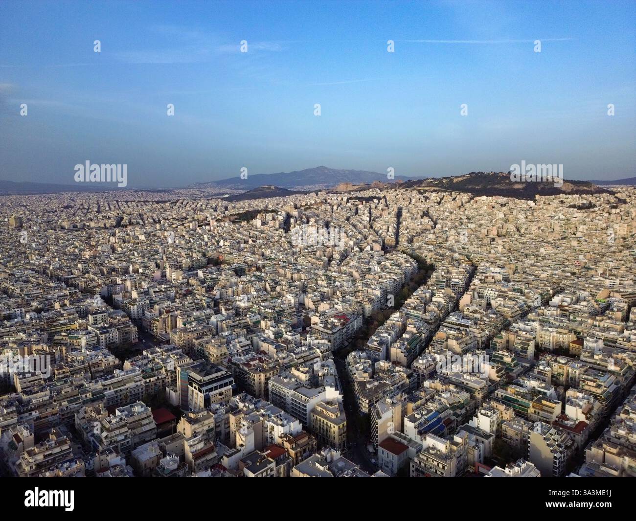 An aerial view of Athens, Greece with thousands of apartment buildings ...