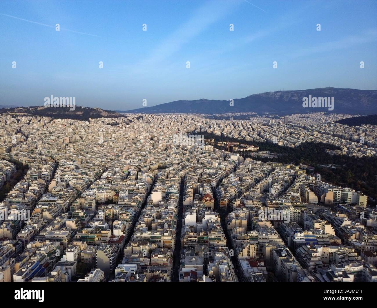 An aerial view of Athens, Greece with thousands of apartment buildings ...