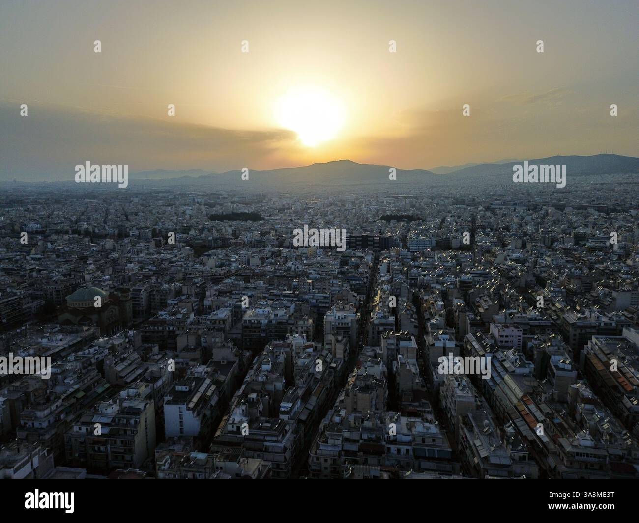 An aerial view of Athens, Greece with thousands of apartment buildings ...