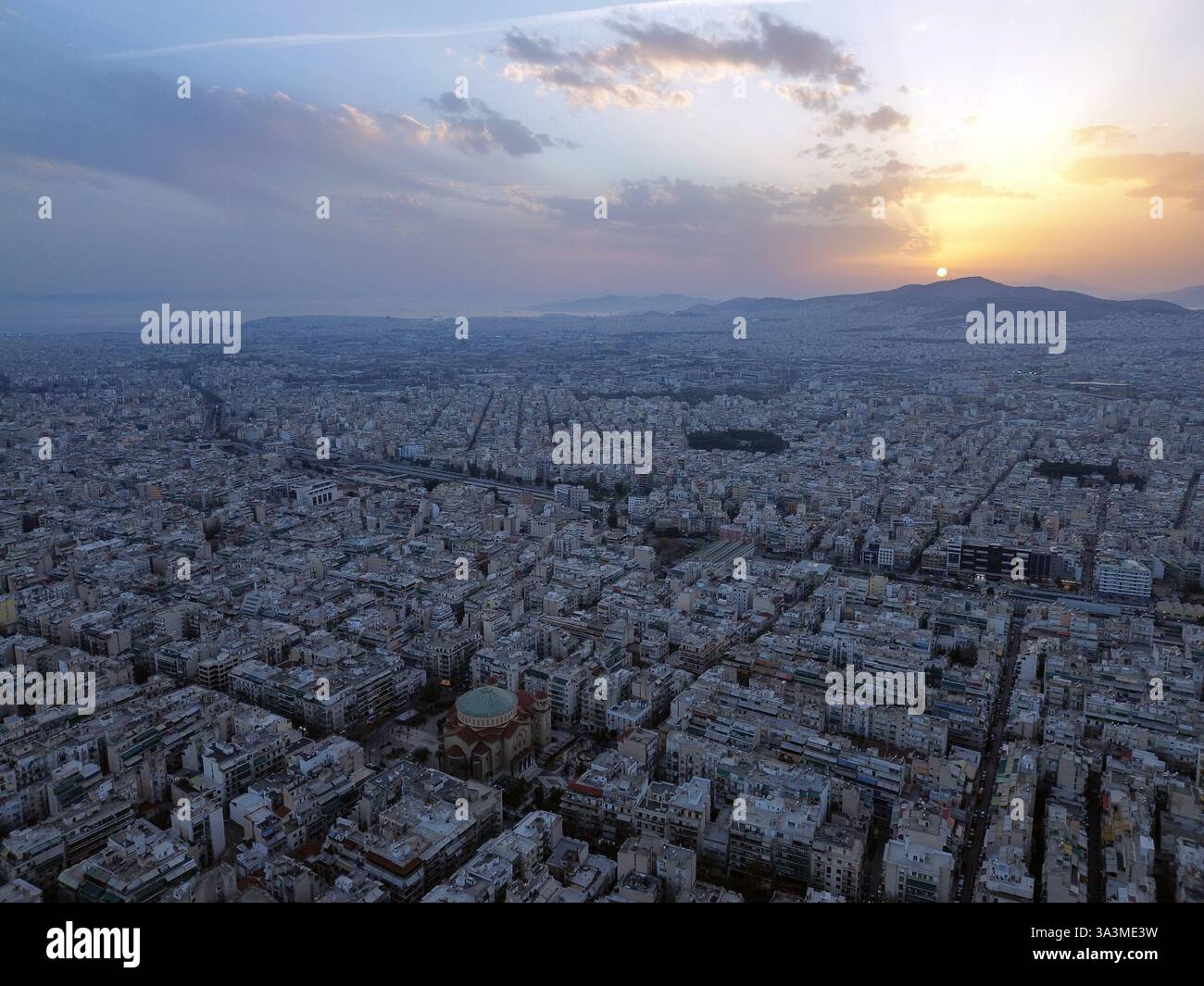 An aerial view of Athens, Greece with thousands of apartment buildings ...