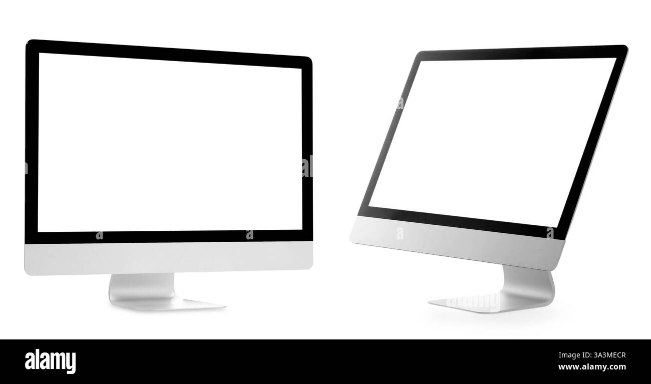 Computer monitor with blank screens isolated on white, collage Stock ...