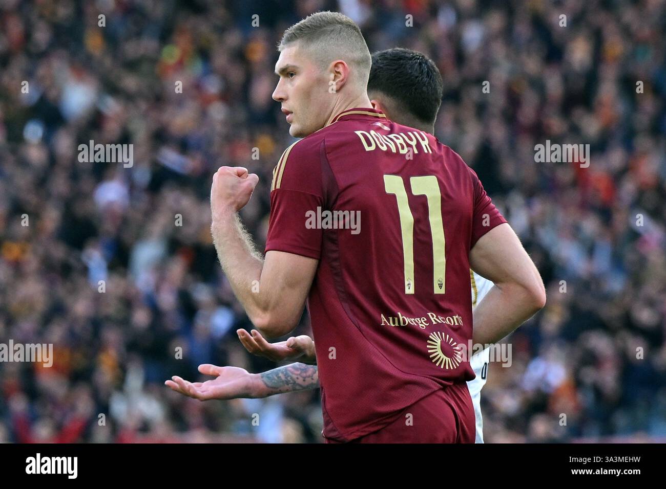 Artem Dovbyk of AS Roma celebrates a goal during the Serie A match ...