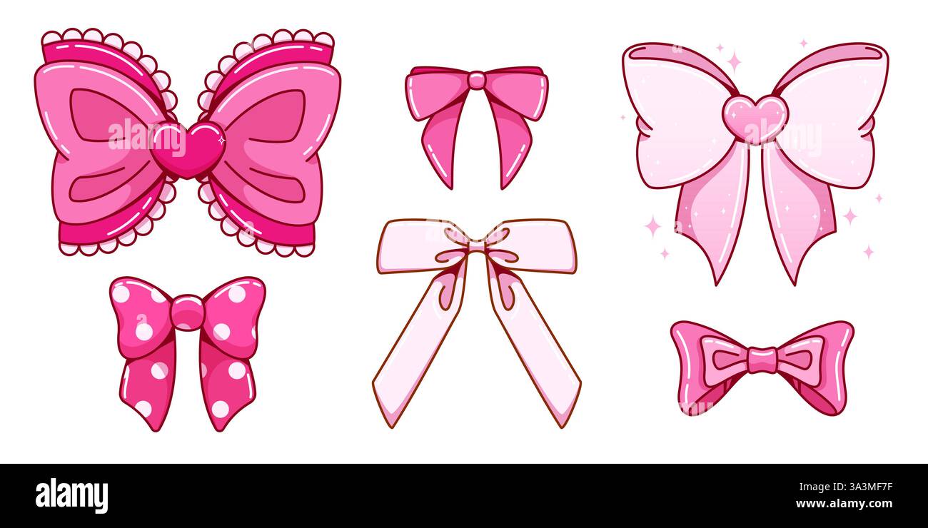 Y2k style pink bows collection with vintage design elements - polka ...