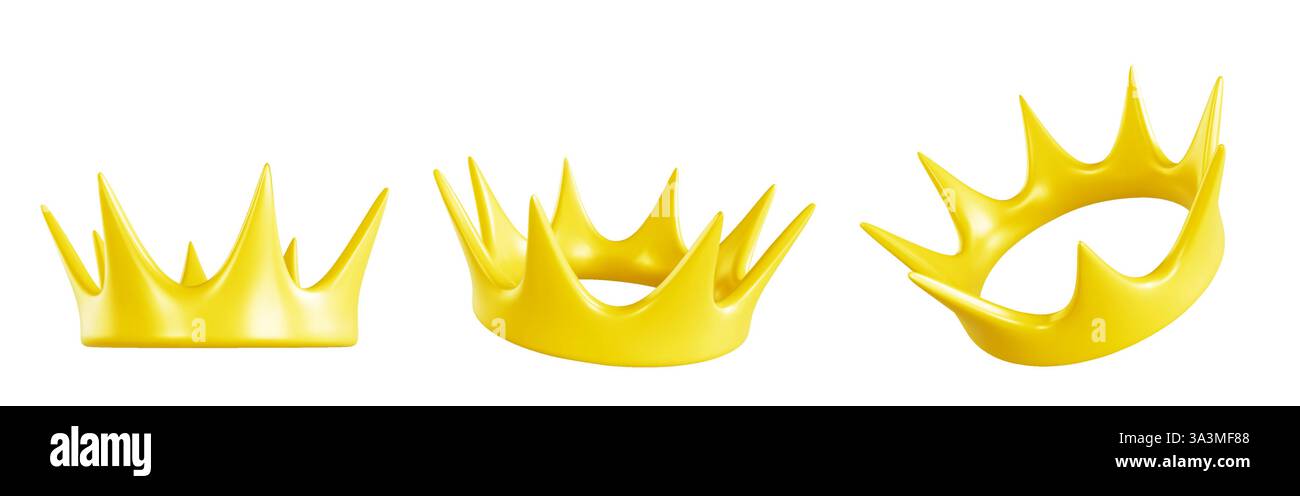 3D crown collection with different angles of golden royal headwear ...