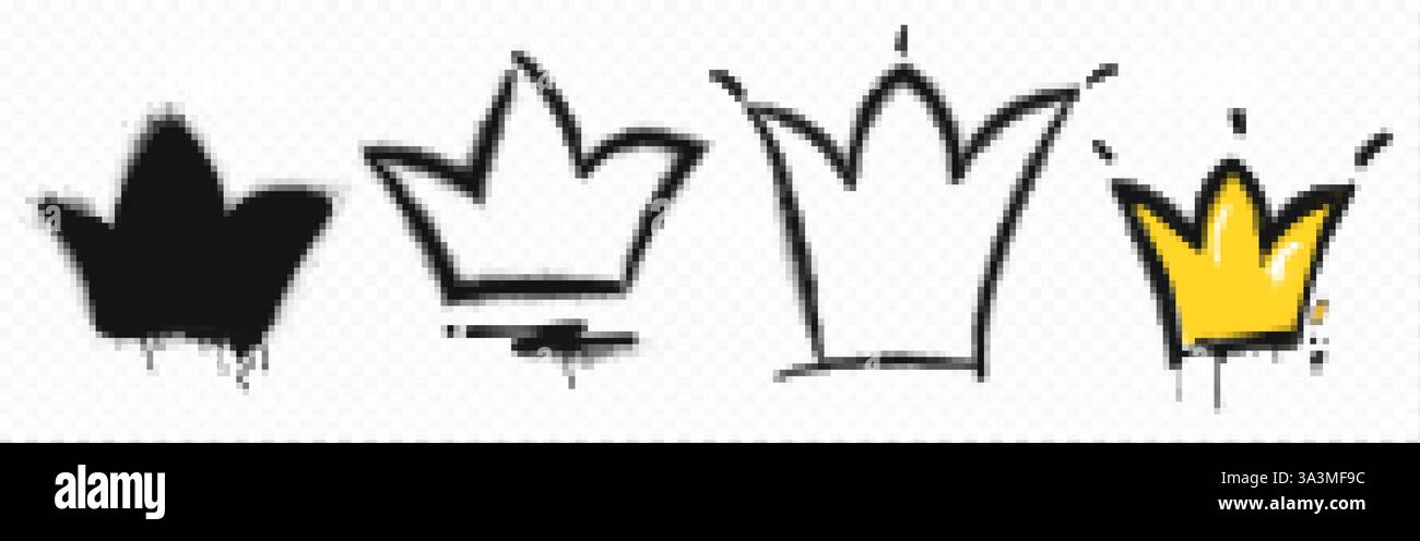 Graffiti sketch crown collection in black, yellow and white with ...