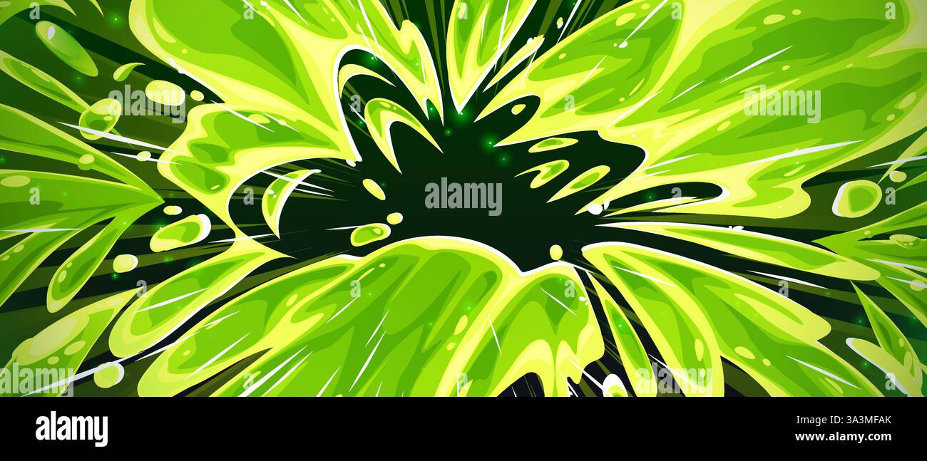 Green explosive water splash with dynamic anime effect. Comic book ...