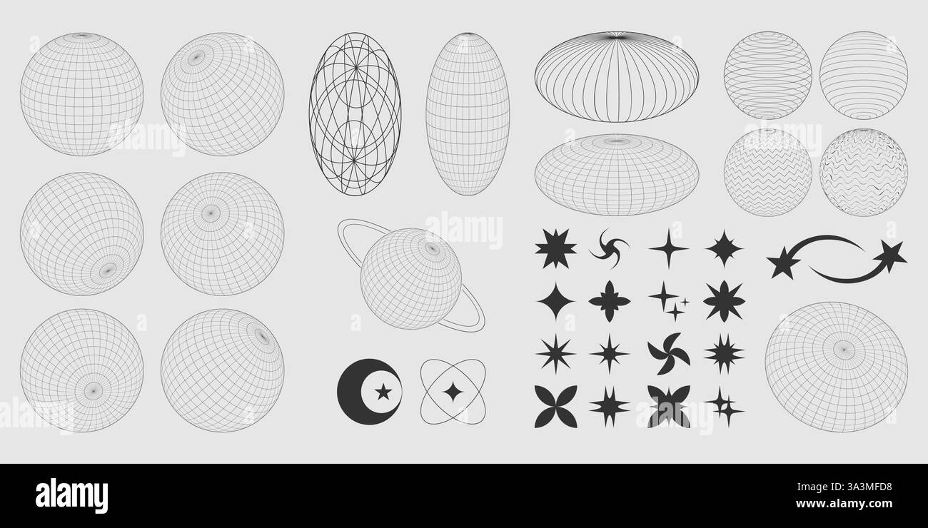 Y2k geometric design elements set isolated on background. Vector ...