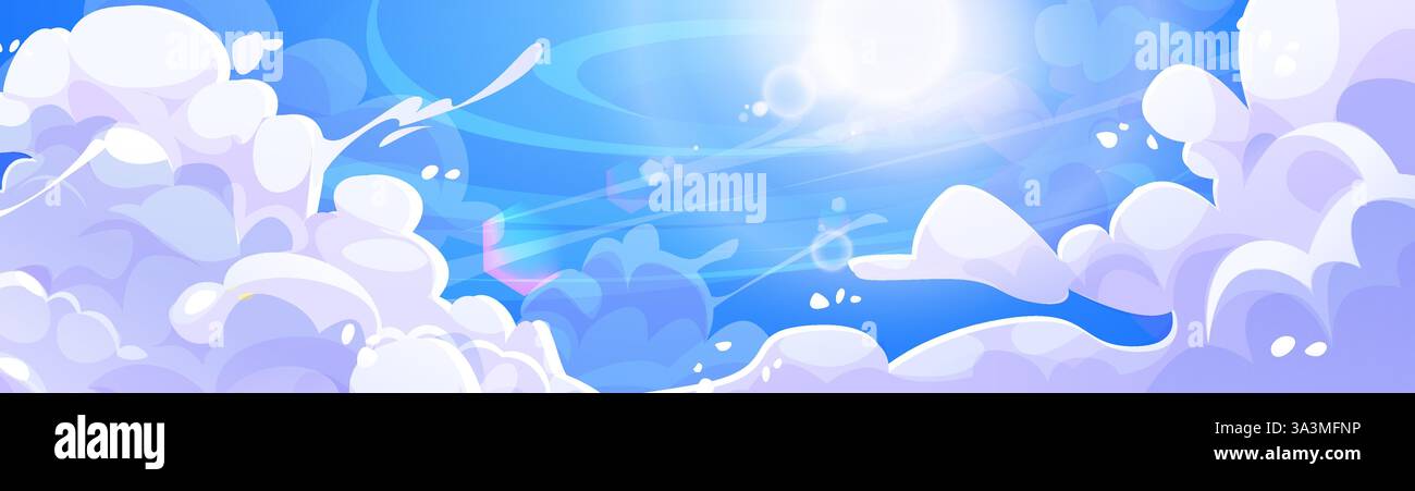 Anime style sunny sky with fluffy white clouds. Vector cartoon ...