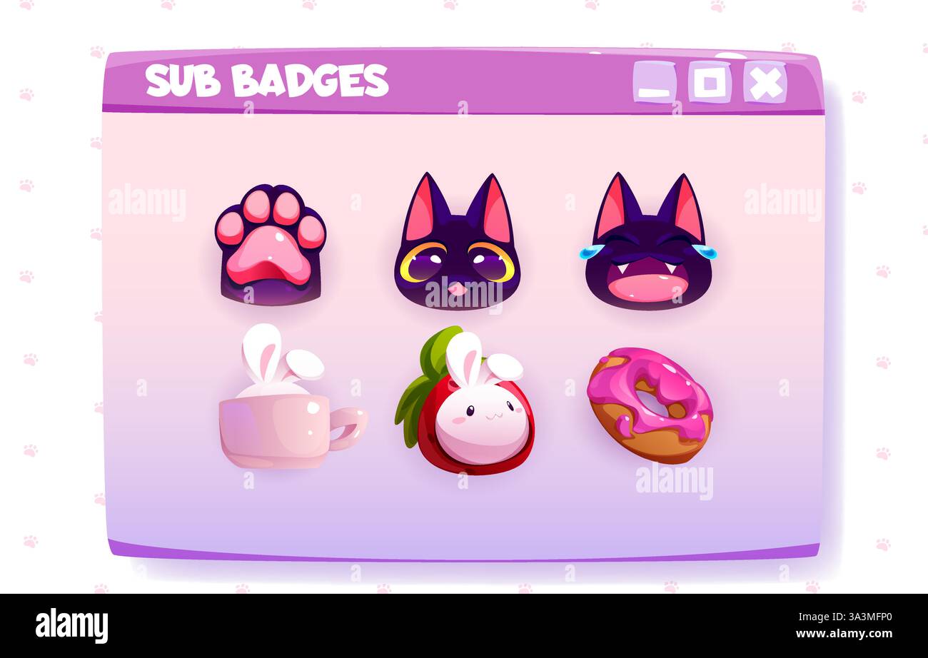 Stream subscriber badges set - black cat emotions with paw print ...