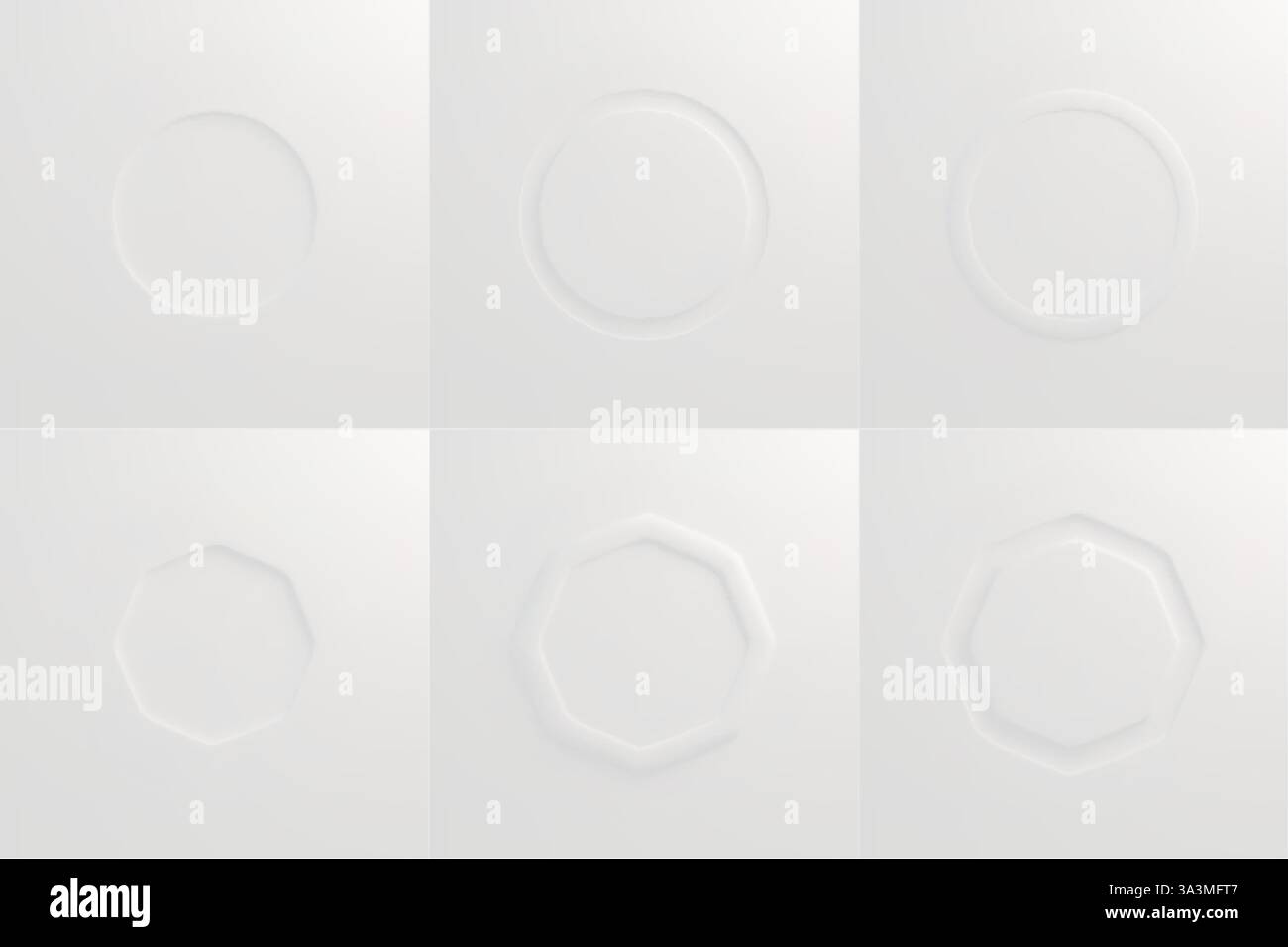 White embossed circular and octagon frames on light background ...