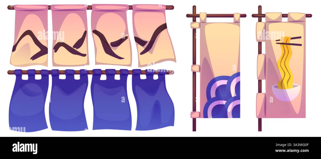 Japanese banners set isolated on white background. Vector cartoon ...