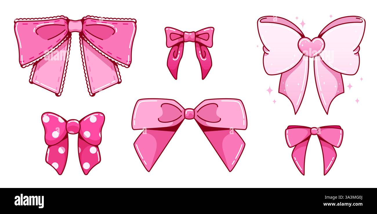 Y2k style pink bows collection with vintage design elements - polka ...
