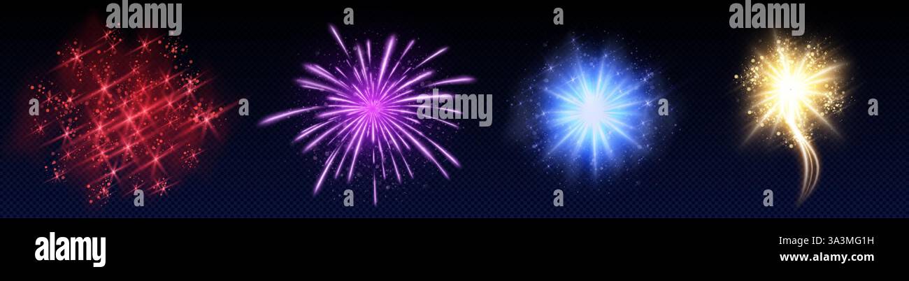 Firework light effects set isolated on transparent background. Vector ...