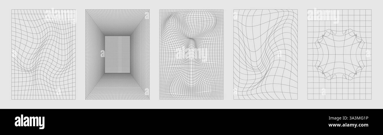 Y2k distorted grid backgrounds with wave, tunnel and abstract pattern ...