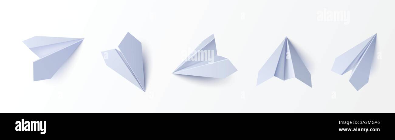 Paper plane 3d models in different angles on white background ...
