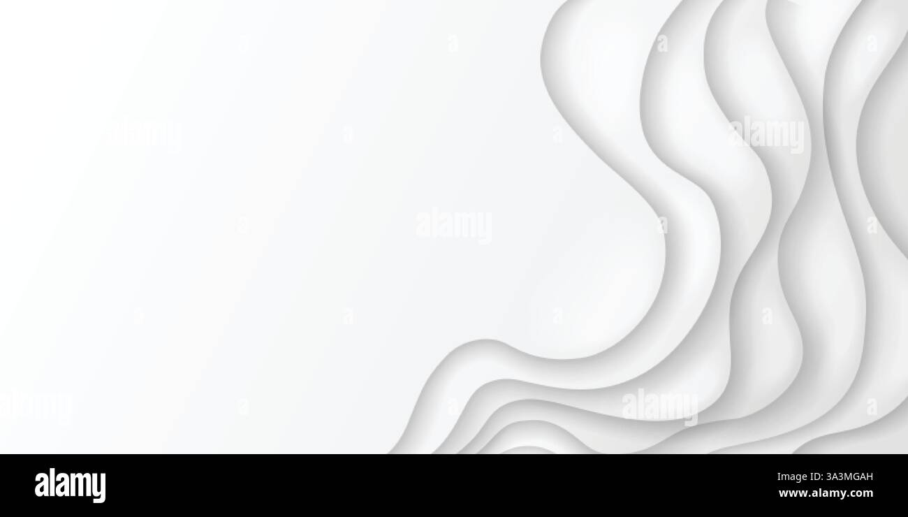 Neumorphism style abstract white background with curved wavy layers ...