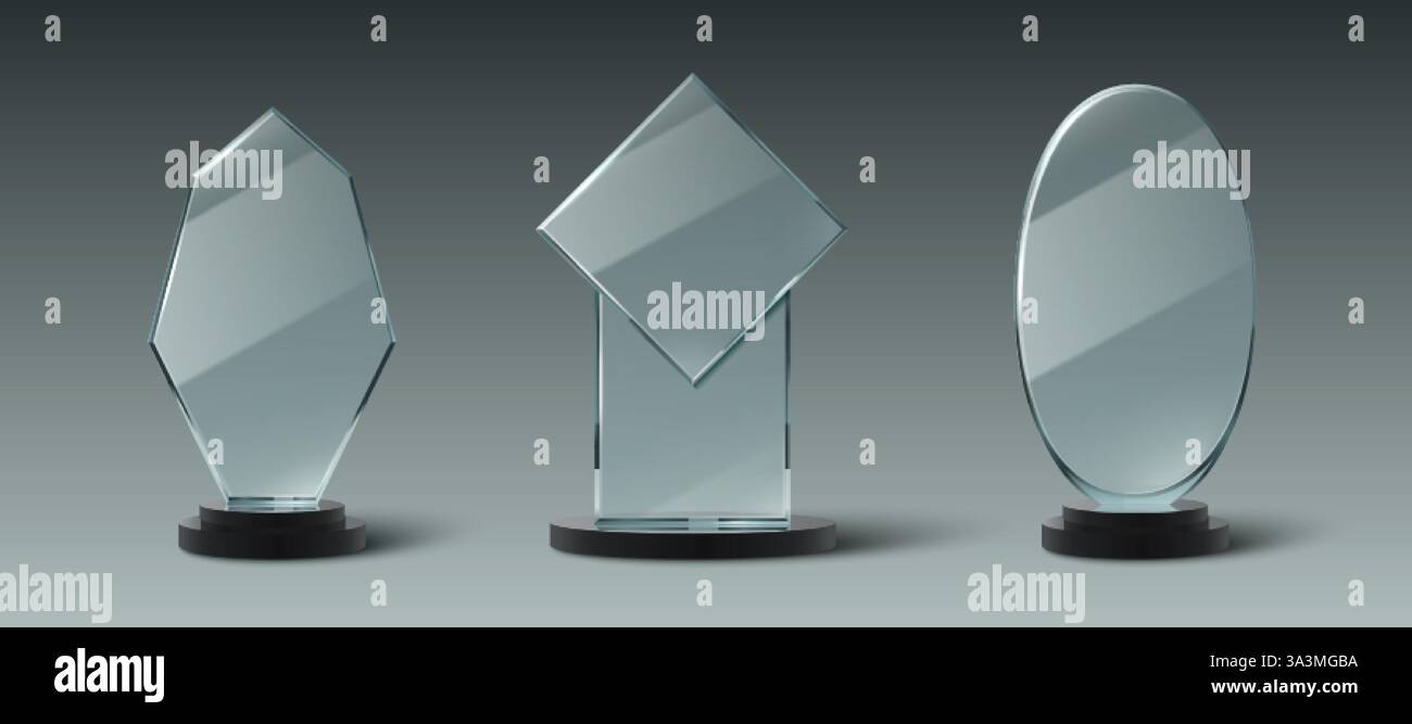 Glass trophy set with different shapes - rectangle, diamond, oval ...