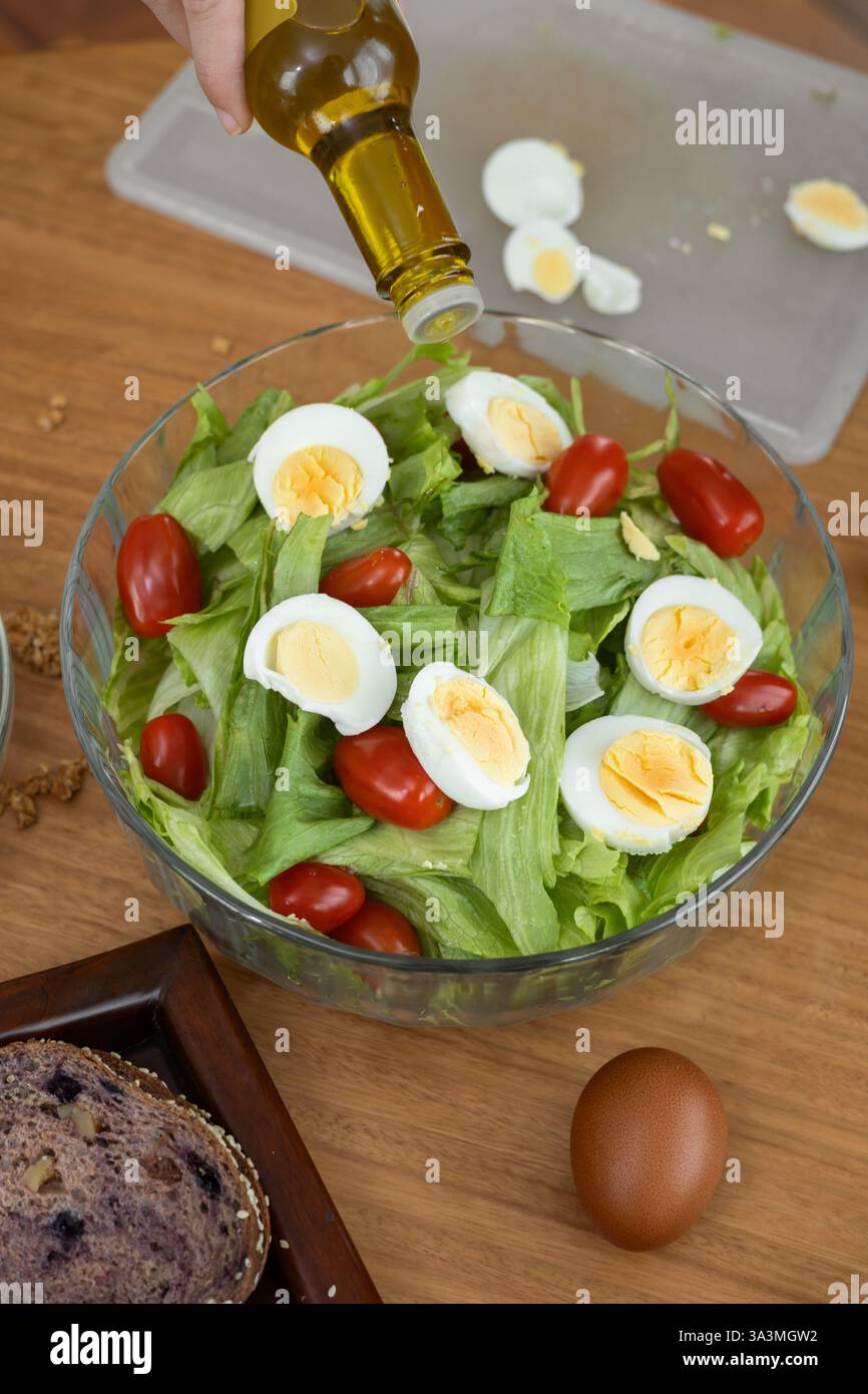 A Wholesome Everyday Salad With Tomato Lettuce And Hard boiled Egg