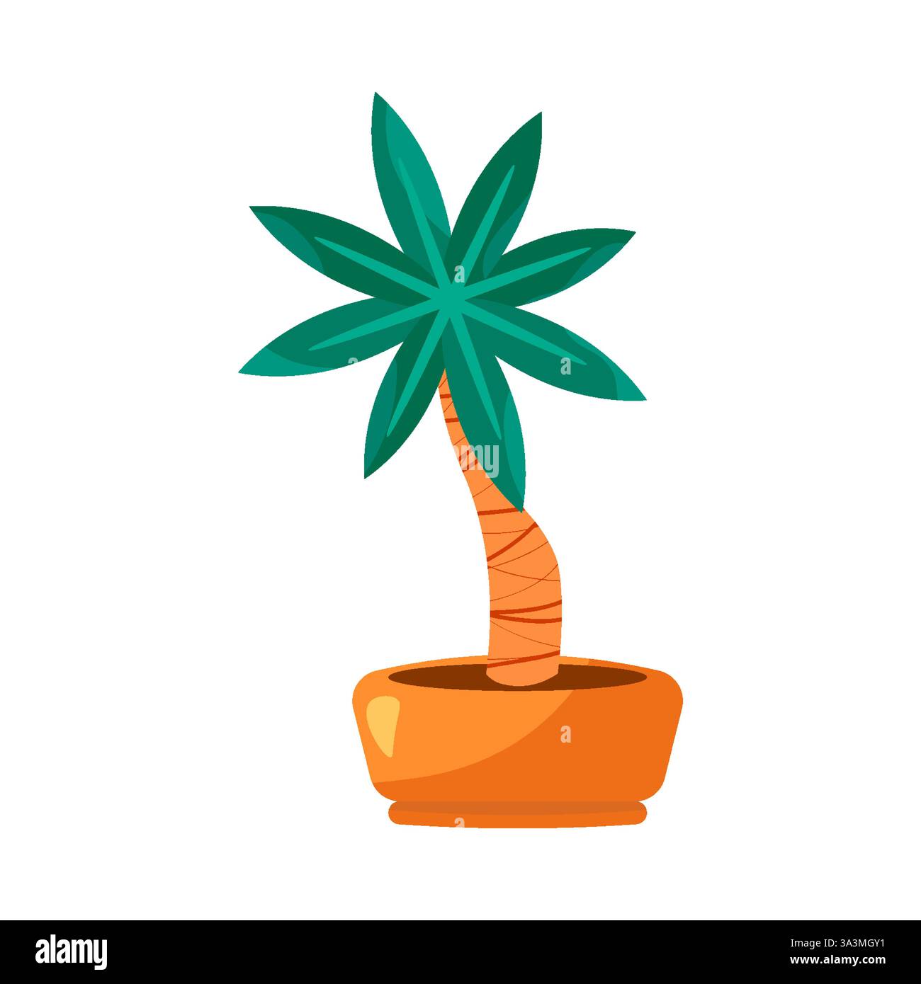 Green palm tree plant in orange pot. Vector illustration plant object ...