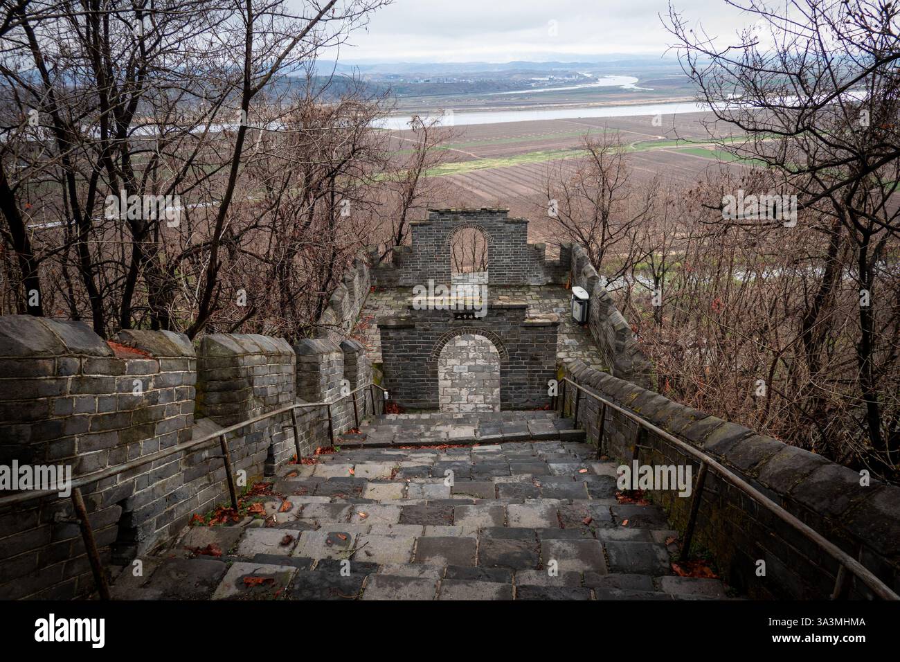The Great Wall at Dandong. Dandong forms a disputed Eastern terminus of ...