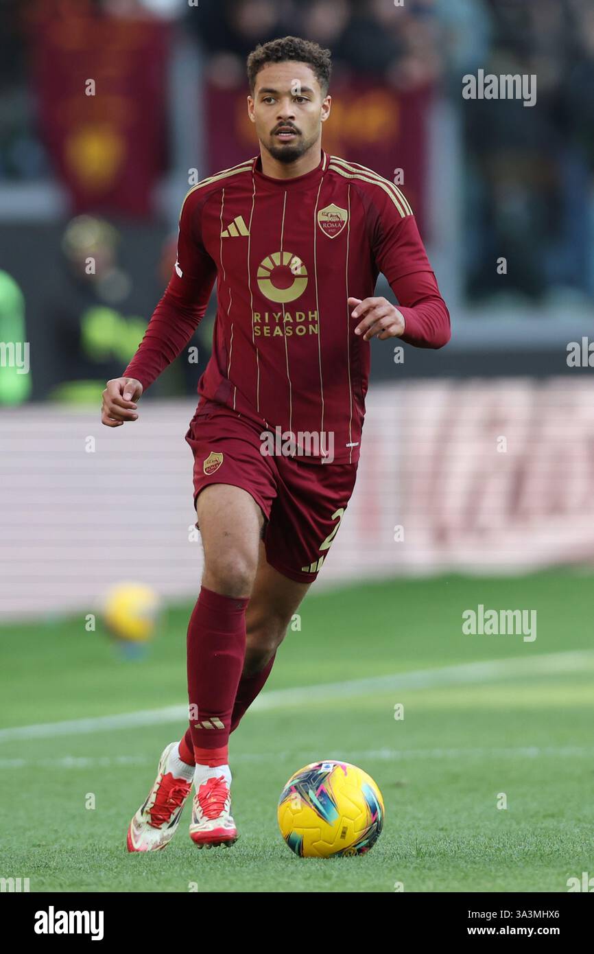 Rome, Italy. 16th Mar, 2025. Devyne Rensch of Roma seen in action ...
