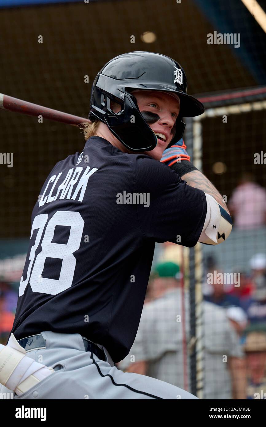 Detroit Tigers Max Clark (38) gets ready to bat before an MLB Spring ...