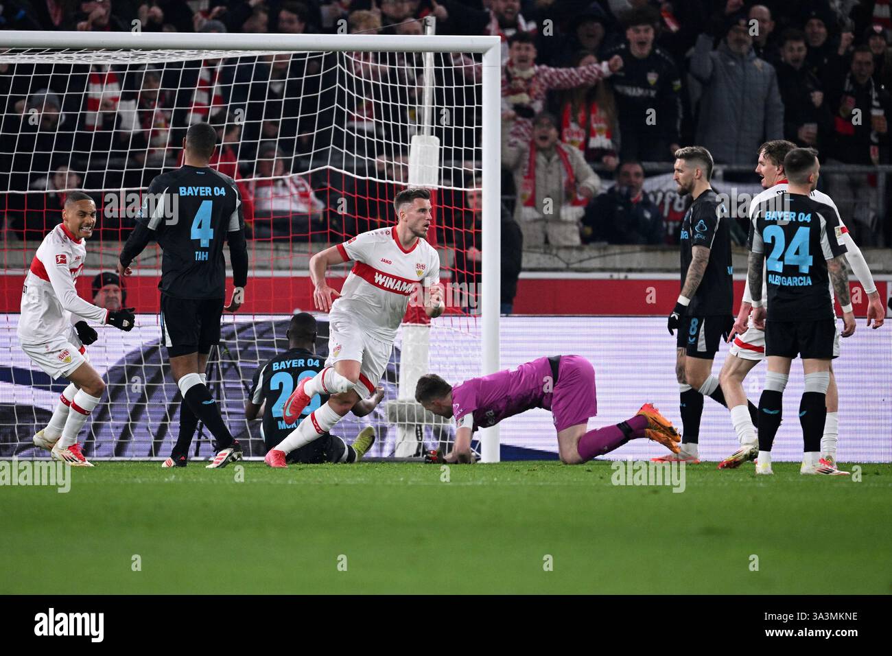 Stuttgart, Germany. 16th Mar, 2025. Ermedin Demirovic (C) of VfB ...