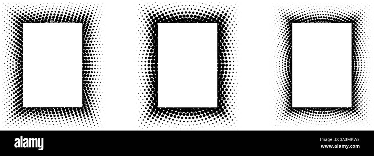 Black halftone rectangle frame set. Dotted gradient border collection ...