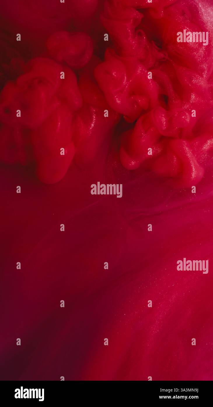 Sparkling fluid. Smoke flow. Red color water surface blend shimmering ...