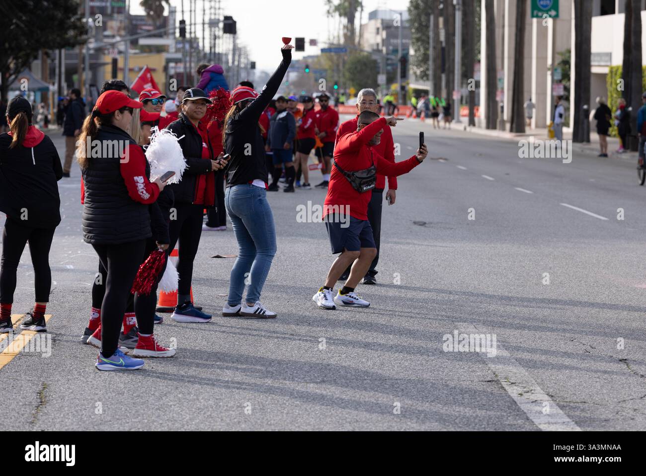 Top runners at the 2025 Los Angeles Marathon, passing mile 20 Stock ...