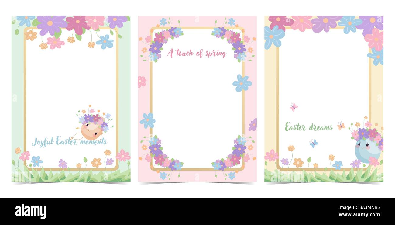 Easter greeting card templates with floral frames, vector illustration ...