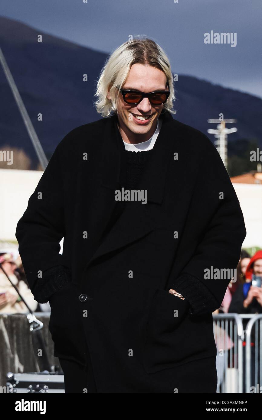 Jamie Campbell Bower is seen arriving at Como Fun fair for a meet and greet with the fans in ...