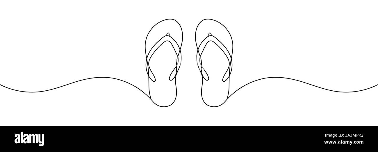 Flip flops continuous one line drawing, single line art element, minimalist sketch line vector ...