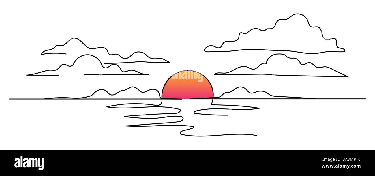 Sunset one line sketch. Continuous doodle art hand drawn drawing ...