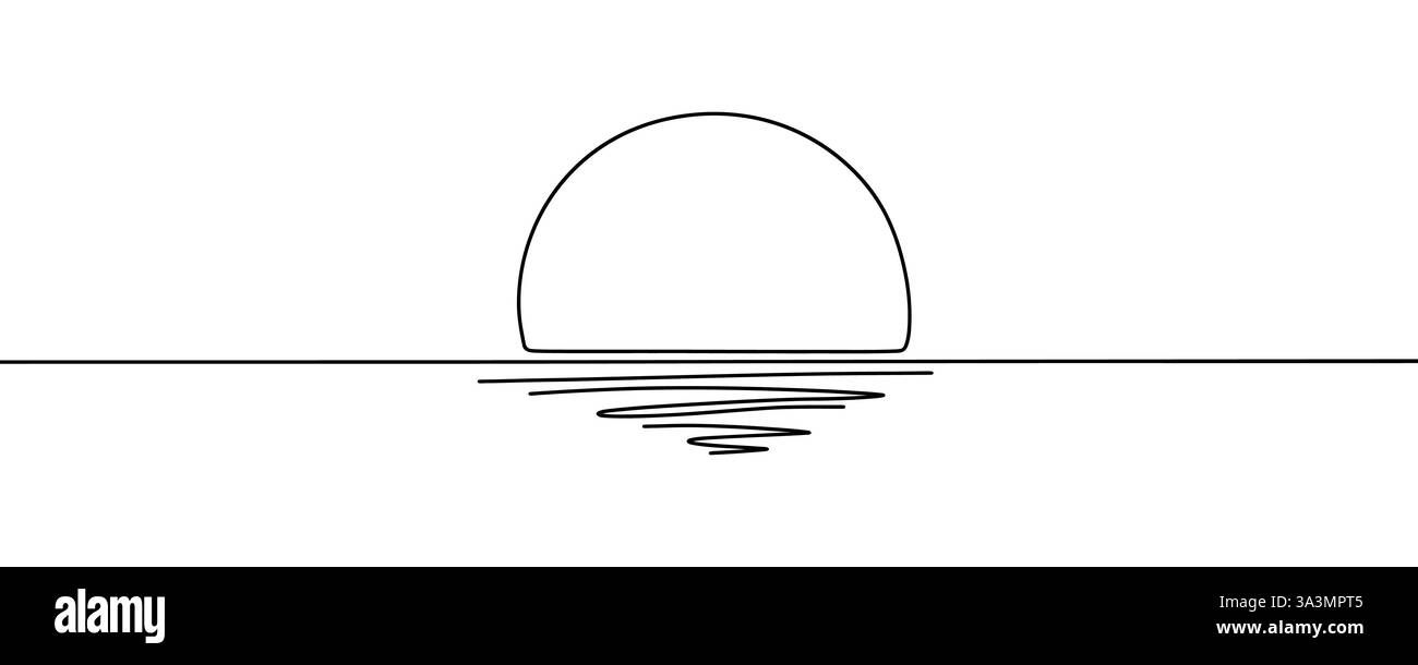 Single continuous one line art sunny ocean view. Sea voyage sunrise ...