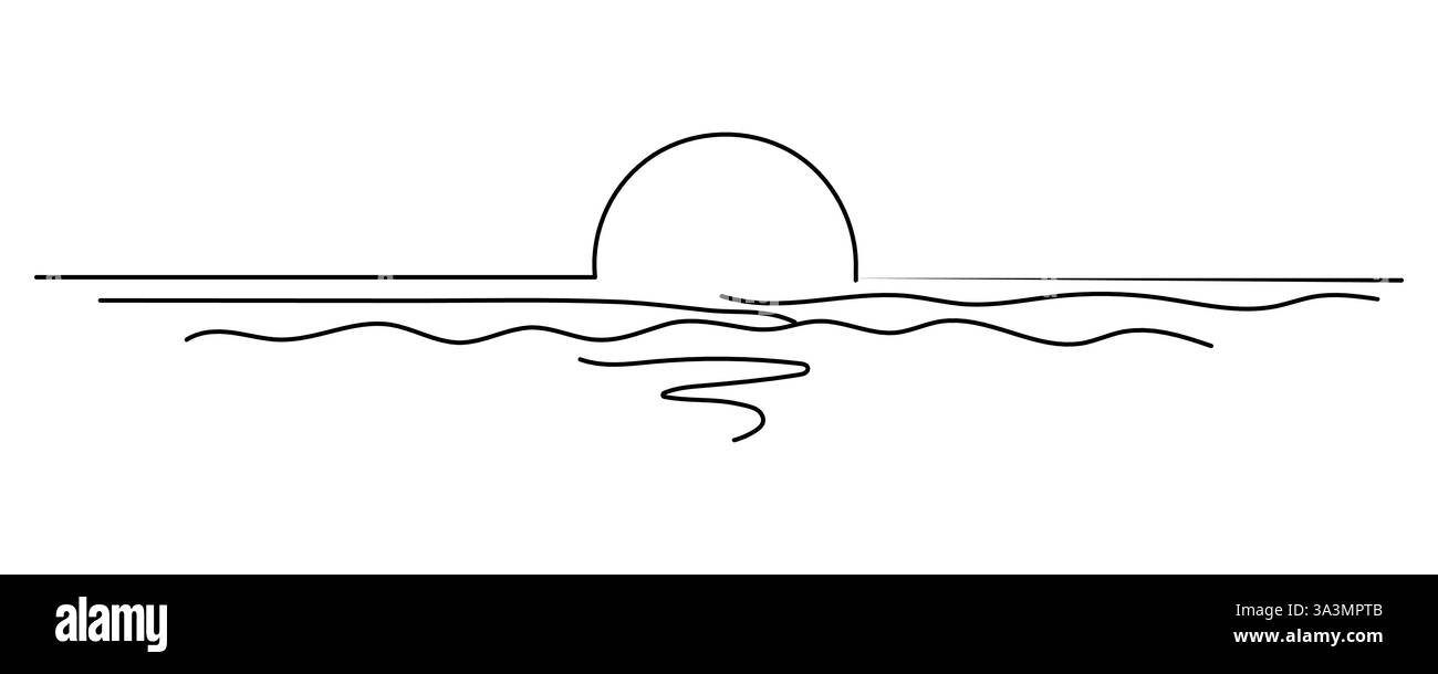 Sunset one line sketch. Continuous doodle art hand drawn drawing ...