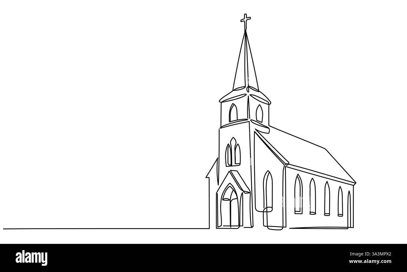 Continuous line of church. Hand drawn Editable stroke Stock Vector ...