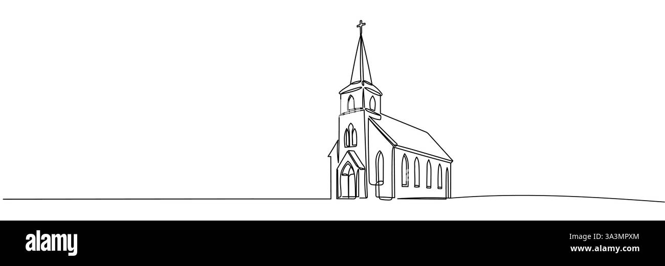 Continuous line of church. Hand drawn Editable stroke Stock Vector ...