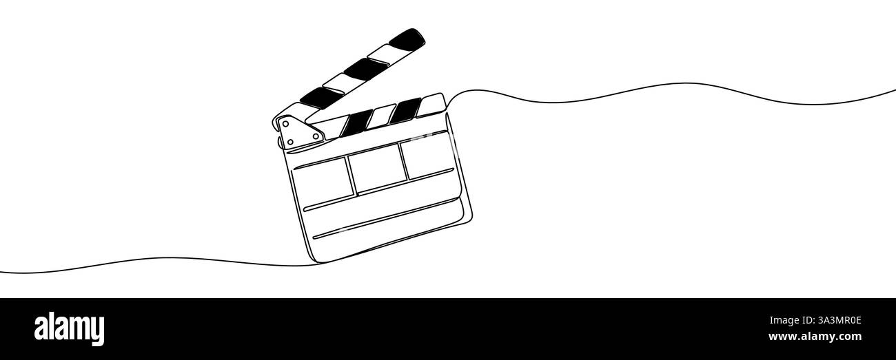 One continuous line drawing of film clapperboard. Outline Editable ...