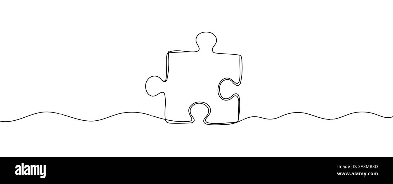 Continuous single line drawing of puzzle pieces. Problem solving and ...