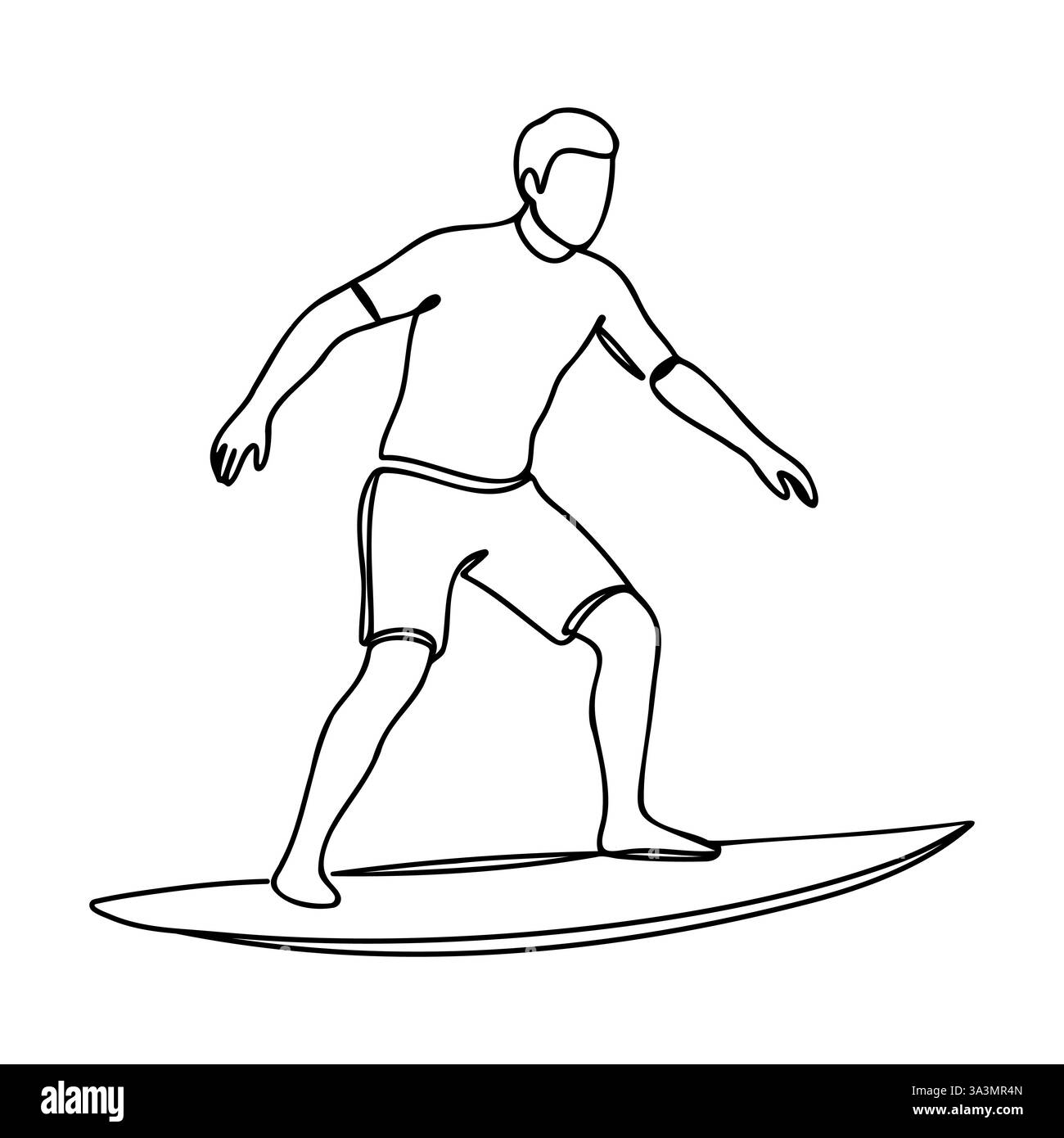 One continuous line drawing of professional man surfer in action riding ...