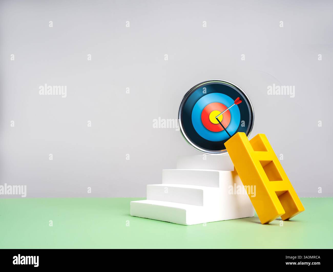 Shortcut to success concepts. Big 3d target icon on top on ladder and ...