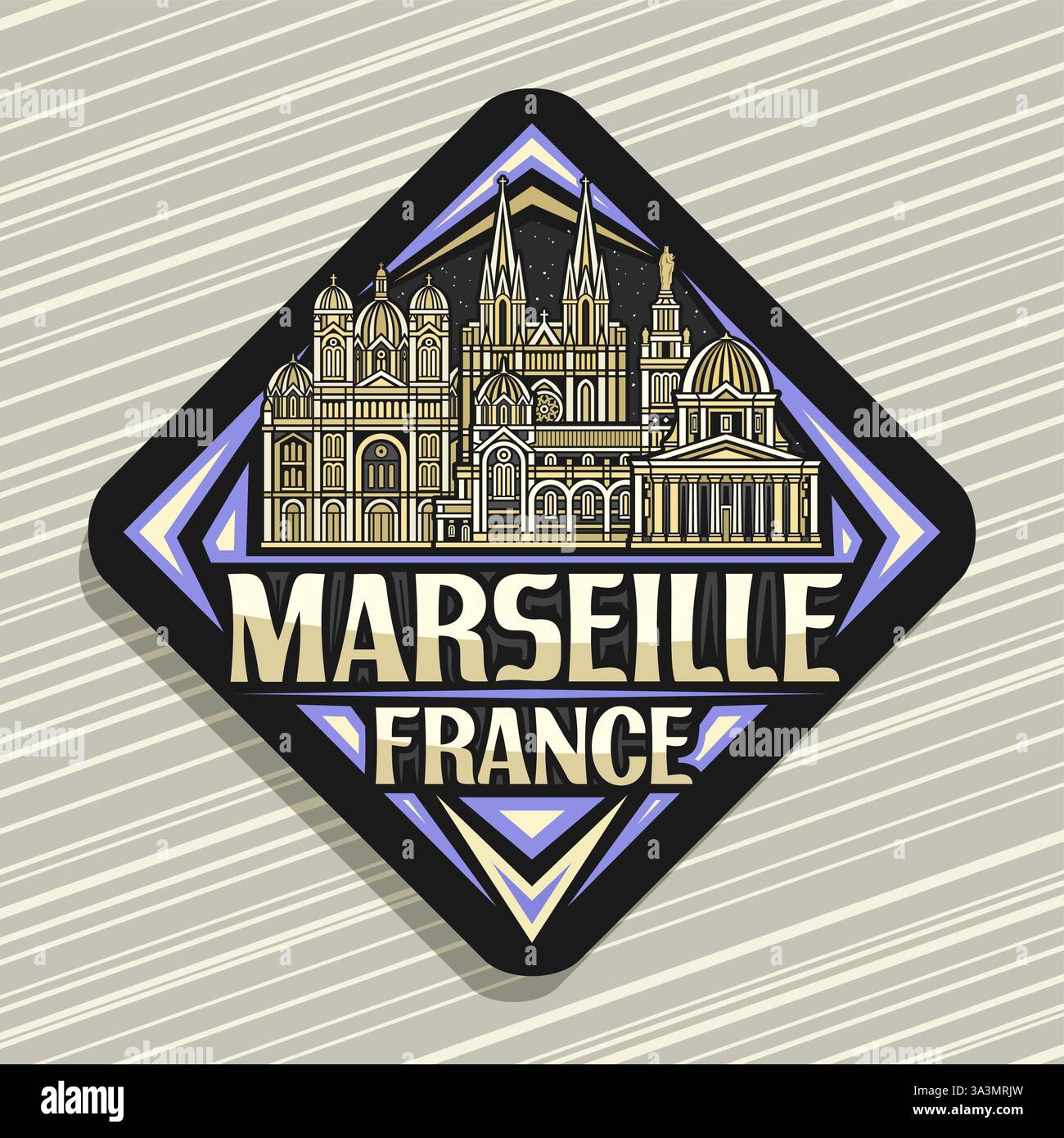 Vector logo for Marseille, black decorative rhomb road sign with line ...