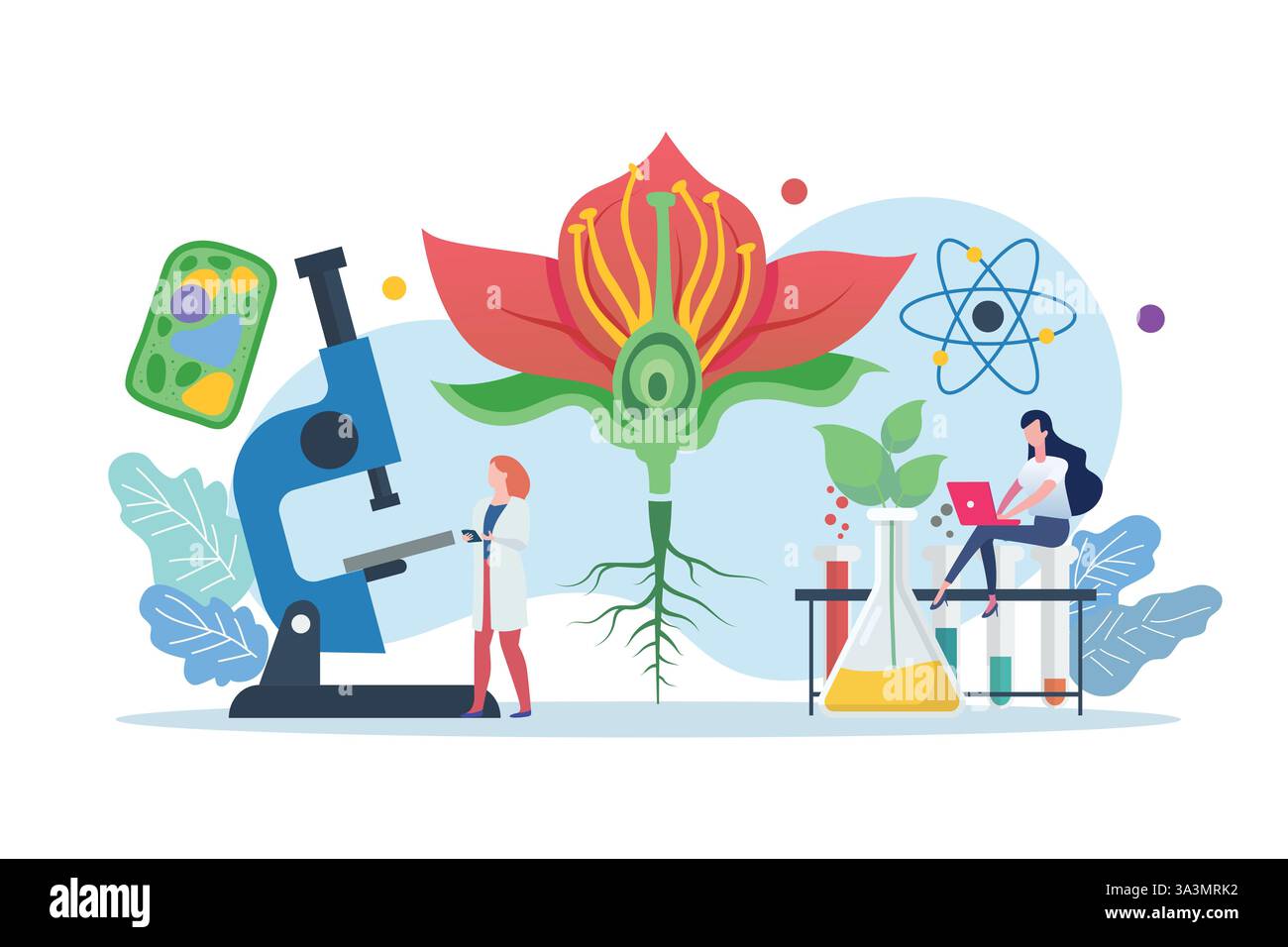 Science lab and school class. Biology scene with miniature people. Biology lesson at college ...